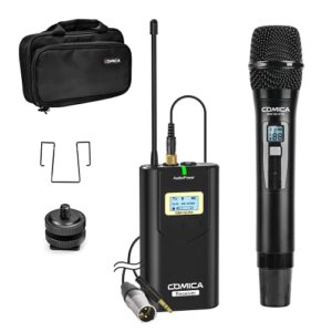 comica cvm-wm100 h uhf 48-channel professional wireless handhled microphone system for canon nikon sony panasonic fuji dslr camera, xlr camcorder, smartphone, perfect for video recording/interview