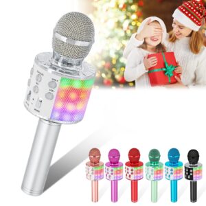 verkstar karaoke microphone, 5-in-1 wireless bluetooth karaoke mic for adults kids, handheld mics speaker with led lights,christmas birthday gifts for all ages