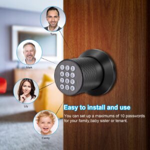 FITNATE Door Knob with Keypad,Digital Door Lock for Keyless Entry,Electronic Door Lock with Spare Keys,Auto Lock, Anti-Slip Handle, Easy to Install for Bedroom,Home and Office