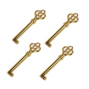 ky-3ab brass hollow barrel skeleton key(4pcs) fit cabinet doors, dresser drawers, grandfather clocks,antique, vintage, old furniture ect (golden)