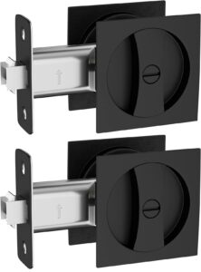 aesytava black pocket door hardware, 2 pack matte black pocket door lock for bathroom, heavy duty solid square pocket door hardware(2 pack)