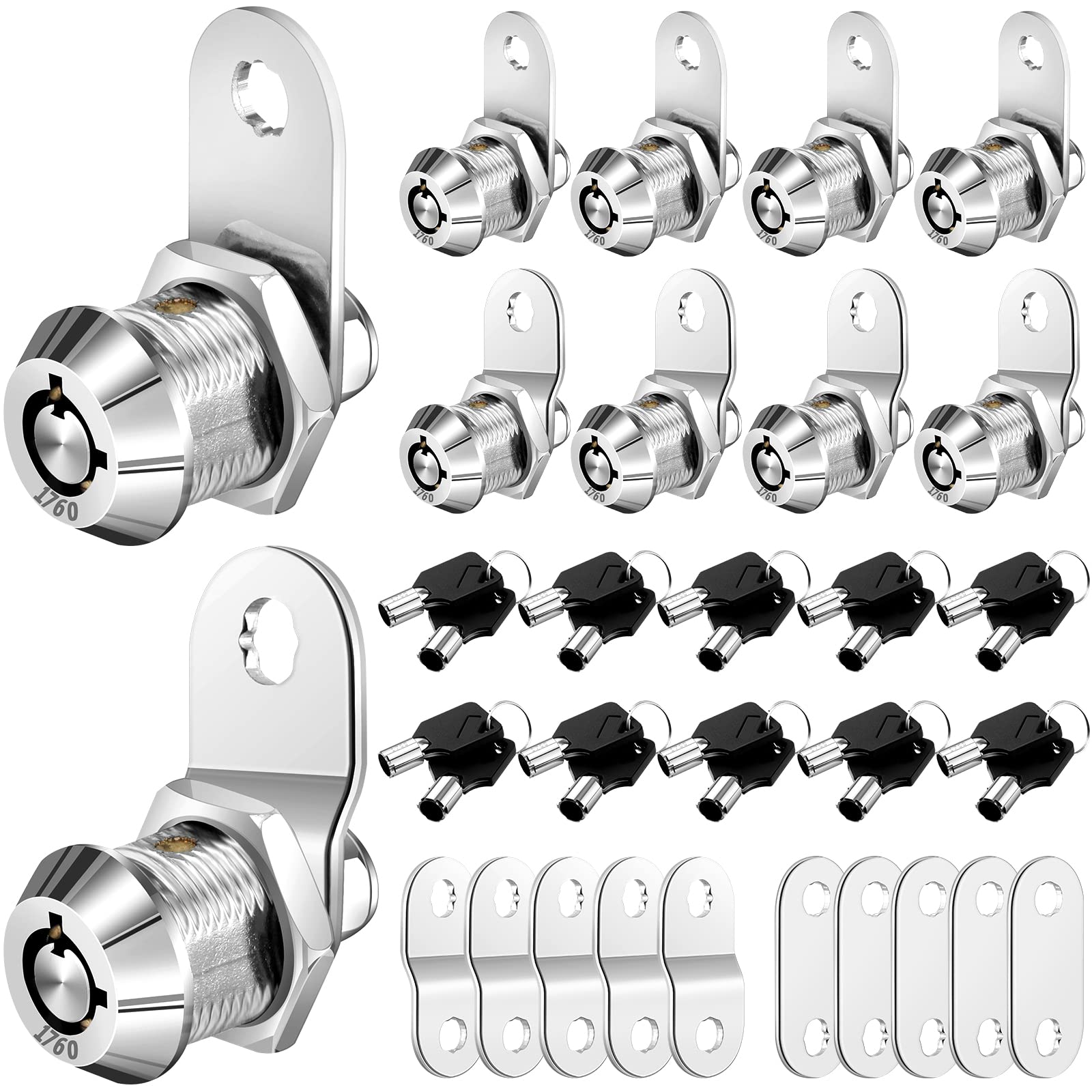 10 Sets RV Storage Locks 5/8 Inch Tubular Cam Lock RV Cabinet Lock Set Cylinder Replacement Lock Hardware Storage Door Files Drawers Mailbox, Chrome Finish Zinc Alloy