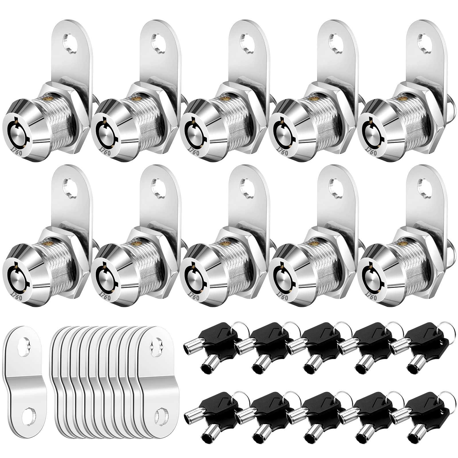 10 Sets RV Storage Locks 5/8 Inch Tubular Cam Lock RV Cabinet Lock Set Cylinder Replacement Lock Hardware Storage Door Files Drawers Mailbox, Chrome Finish Zinc Alloy