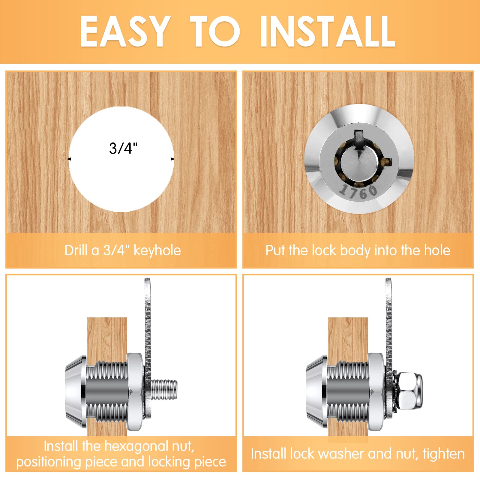 10 Sets RV Storage Locks 5/8 Inch Tubular Cam Lock RV Cabinet Lock Set Cylinder Replacement Lock Hardware Storage Door Files Drawers Mailbox, Chrome Finish Zinc Alloy