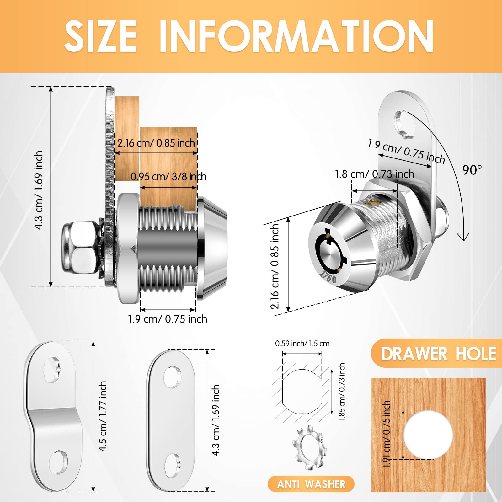 10 Sets RV Storage Locks 5/8 Inch Tubular Cam Lock RV Cabinet Lock Set Cylinder Replacement Lock Hardware Storage Door Files Drawers Mailbox, Chrome Finish Zinc Alloy