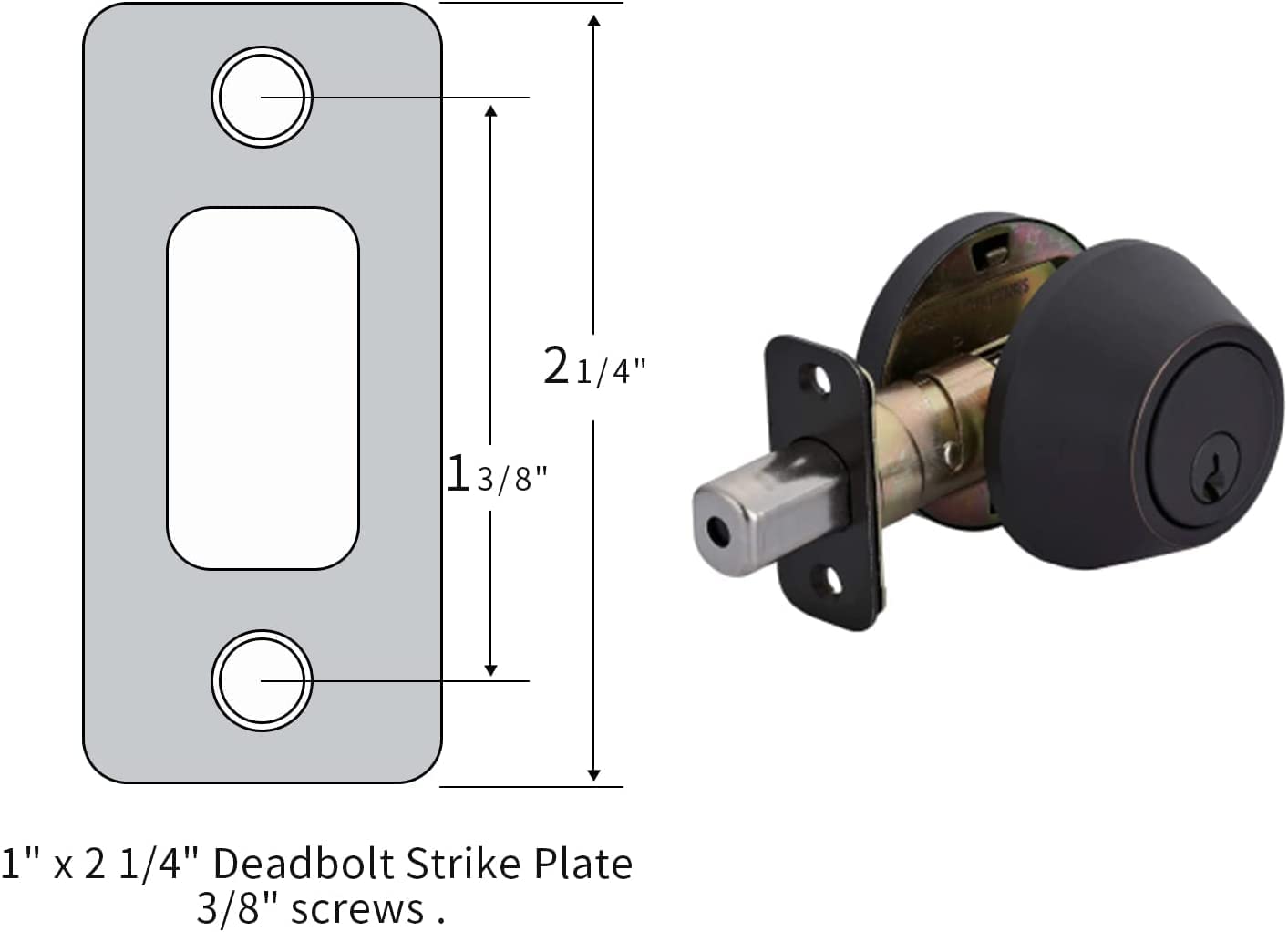 Round Corner Deadbolt Strike Plate 1" x 2-1/4" with 12 Screws 1-3/8" - 6 Pack (Matte Black)