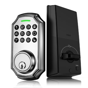 bulist smart lock with voice prompts - electronic keypad deadbolt lock - keyless entry door lock with auto lock & disable, 1s locking for home, easy to install and program (satin nickel)