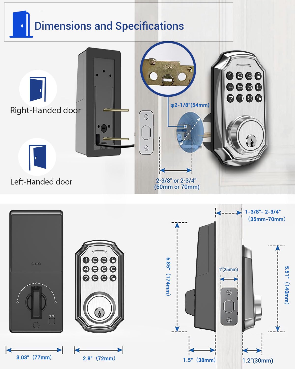 BULIST Smart Lock with Voice Prompts - Electronic Keypad Deadbolt Lock - Keyless Entry Door Lock with Auto Lock & Disable, 1S Locking for Home, Easy to Install and Program (Satin Nickel)