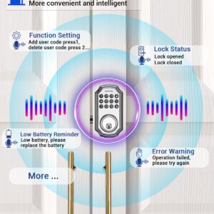 BULIST Smart Lock with Voice Prompts - Electronic Keypad Deadbolt Lock - Keyless Entry Door Lock with Auto Lock & Disable, 1S Locking for Home, Easy to Install and Program (Satin Nickel)