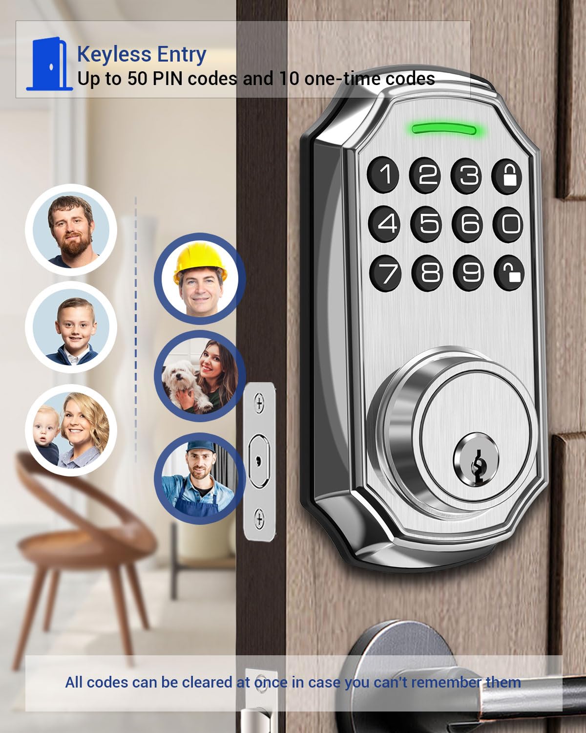 BULIST Smart Lock with Voice Prompts - Electronic Keypad Deadbolt Lock - Keyless Entry Door Lock with Auto Lock & Disable, 1S Locking for Home, Easy to Install and Program (Satin Nickel)