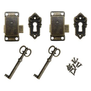 meetoot 2 sets antique cabinet lock flush mount case box lock furniture decorative lock with keys and mounting screws