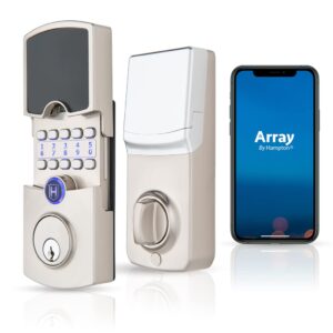 array by hampton - gen 2 cooper smart lock for front door, satin nickel - deadbolt with wifi keyless entry, compatible with amazon alexa and google