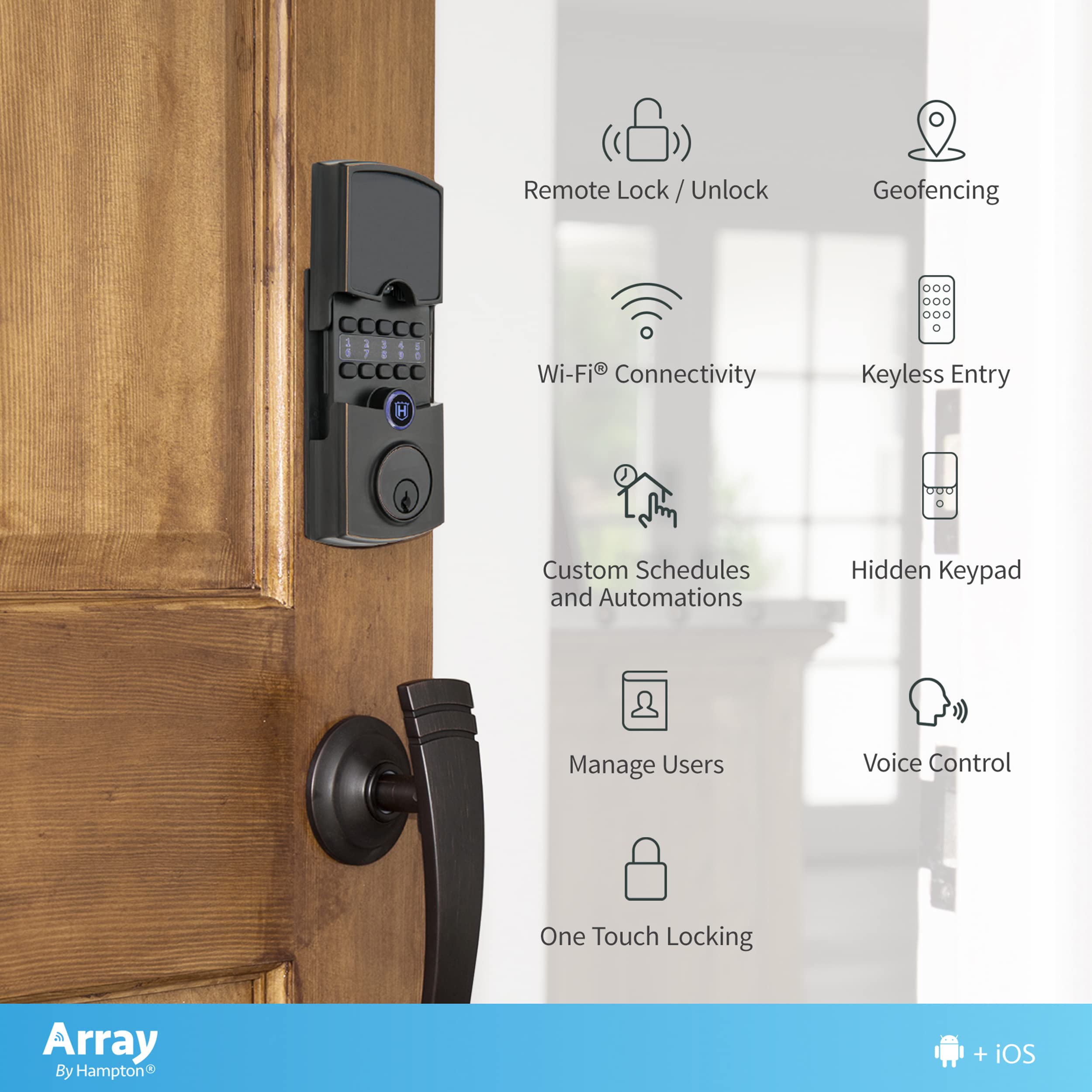 Array by Hampton - Gen 2 Cooper Smart Lock for Front Door, Satin Nickel - Deadbolt with WiFi Keyless Entry, Compatible with Amazon Alexa and Google