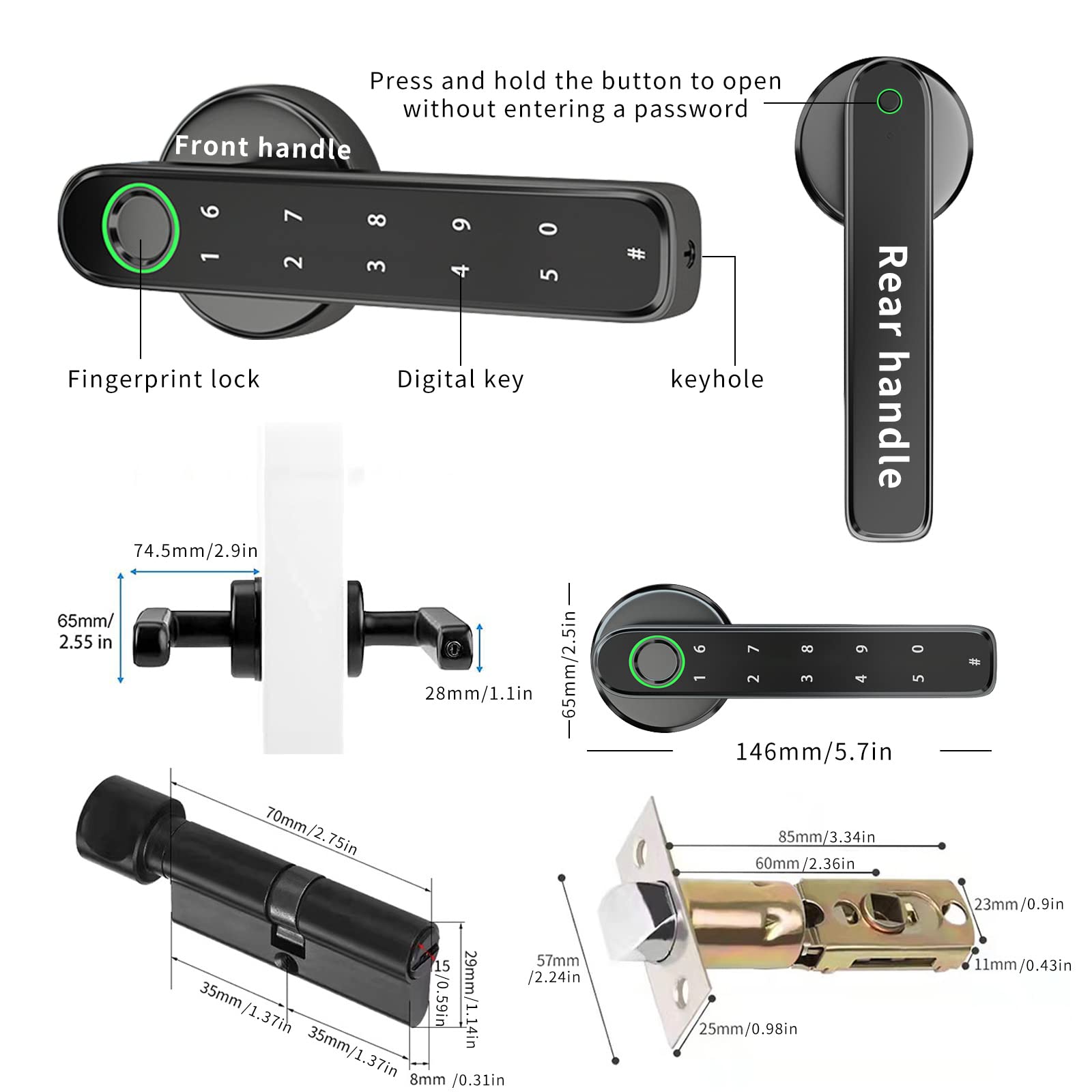 Myuilor Fingerprint Door Lock Door Knob with Keypad Keyless Entry Door Lock with Handle for Home Hotel Office Apartment Bedroom