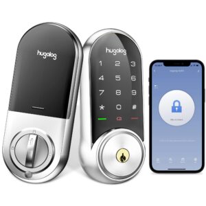 hugolog smart lock,keyless entry door lock,keypad smart door lock,smart deadbolt lock,electronic door lock with keyless deadbolt,bluetooth digital door lock for home,airbnb,garage