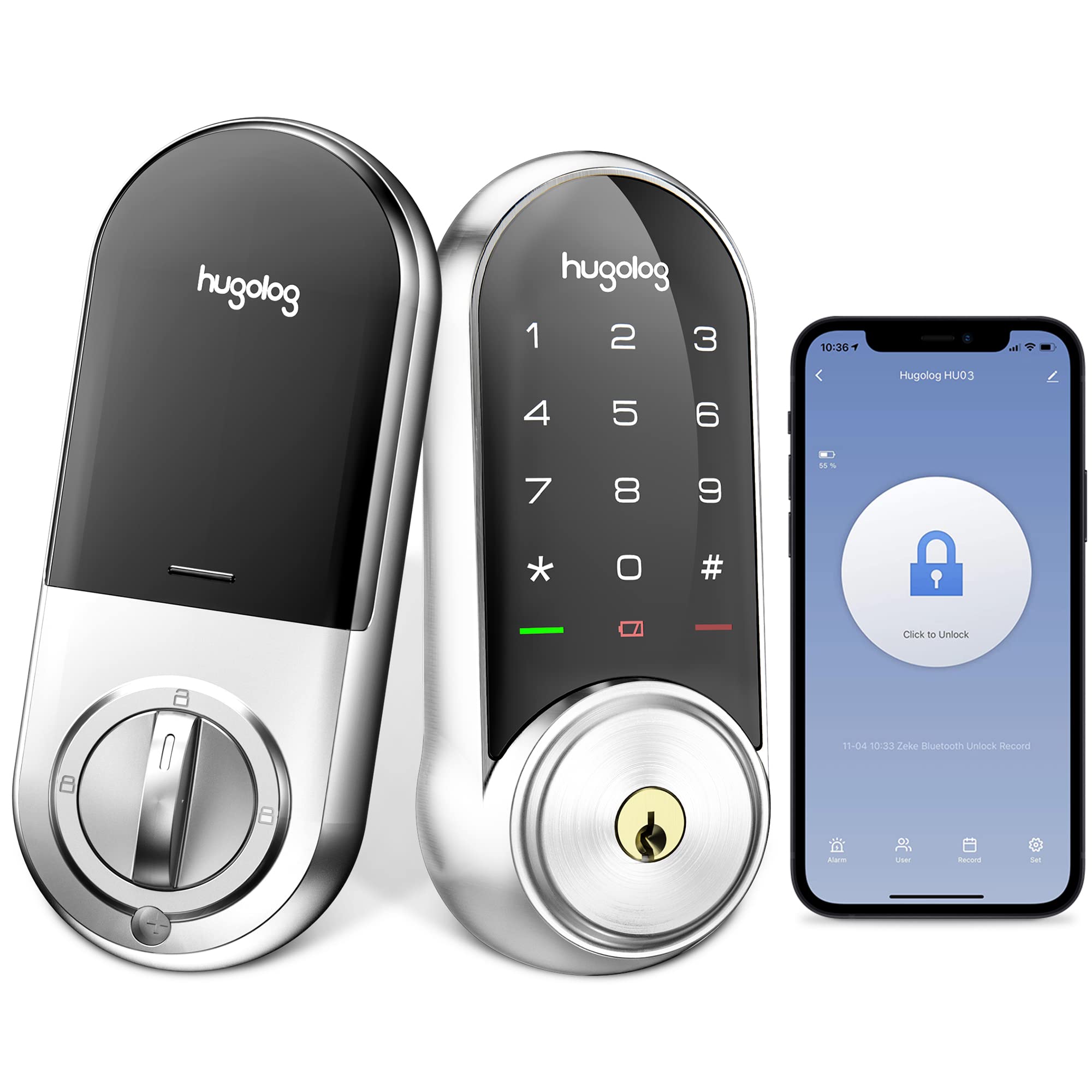 Hugolog Smart Lock,Keyless Entry Door Lock,Keypad Smart Door Lock,Smart Deadbolt Lock,Electronic Door Lock with Keyless Deadbolt,Bluetooth Digital Door Lock for Home,Airbnb,Garage