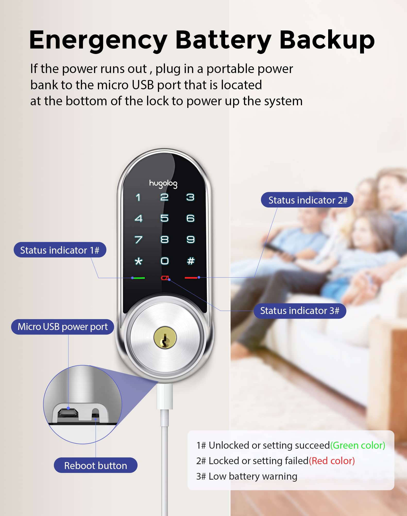 Hugolog Smart Lock,Keyless Entry Door Lock,Keypad Smart Door Lock,Smart Deadbolt Lock,Electronic Door Lock with Keyless Deadbolt,Bluetooth Digital Door Lock for Home,Airbnb,Garage