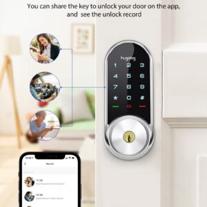 Hugolog Smart Lock,Keyless Entry Door Lock,Keypad Smart Door Lock,Smart Deadbolt Lock,Electronic Door Lock with Keyless Deadbolt,Bluetooth Digital Door Lock for Home,Airbnb,Garage