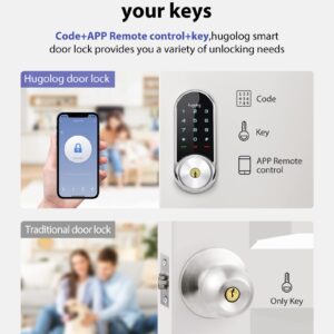 Hugolog Smart Lock,Keyless Entry Door Lock,Keypad Smart Door Lock,Smart Deadbolt Lock,Electronic Door Lock with Keyless Deadbolt,Bluetooth Digital Door Lock for Home,Airbnb,Garage