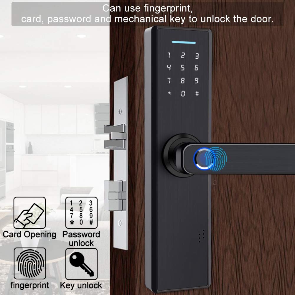 Fingerprint and Touchscreen Smart Lock, 4-in-1Home Security Smart Lock, Biometric Fingerprint Lock, Anti-Peeping Intelligent Security Smart Door Lock, Match Home Aesthetics (Black)