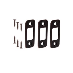 deadbolt strike plate-door strike plate 1" x 2-1/4" with 6 screws 1-3/8" round corner (vintage bronze) - 3 pack