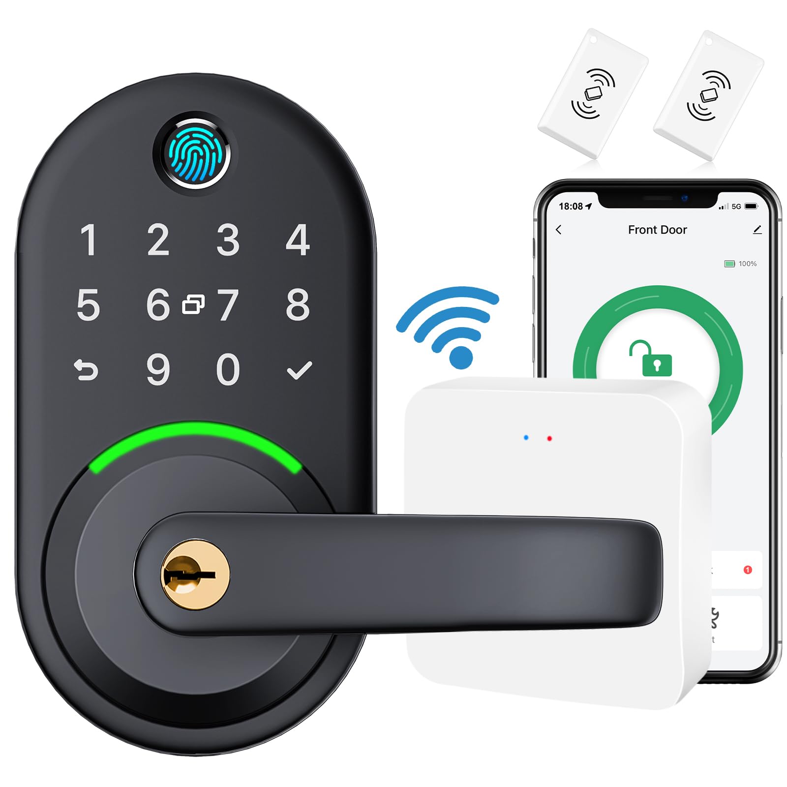 Smart Lock with WIFI Gateway (Included), Remote Control Anywhere,Voice Control Compatible with Alexa and Google Home