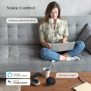 Smart Lock with WIFI Gateway (Included), Remote Control Anywhere,Voice Control Compatible with Alexa and Google Home