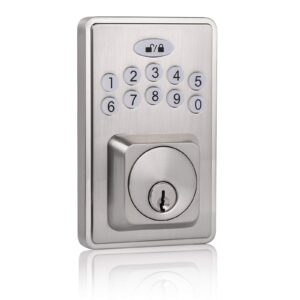 probrico keypad lock, electronic deadbolt, keyless entry door lock with 100 codes, single cylinder smart deadbolt lock with auto-lock and back-lit, easy to install, satin nickel