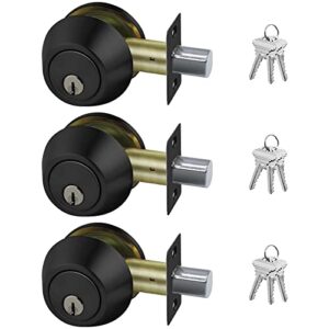 [3 pack] bestten keyed alike deadbolt, single cylinder door lock with same key, 9 keys included, matte black finish