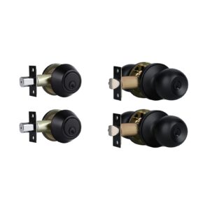 cielsa dawn exterior door knobs exterior door lock set with deadbolt, single cylinder deadbolt door locks with the same keys,round ball,matte black(2pack)