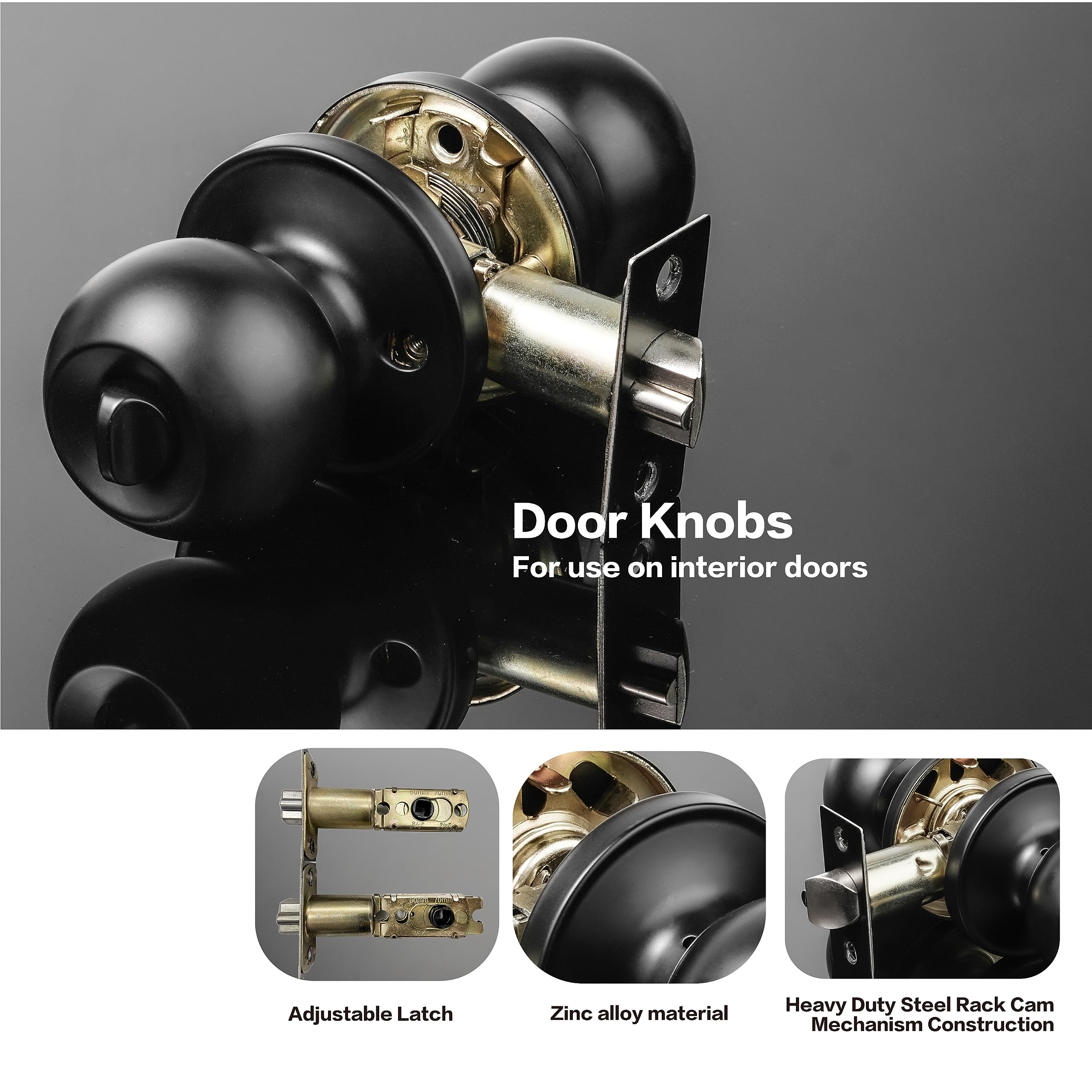 Cielsa Dawn Exterior Door Knobs Exterior Door Lock Set with Deadbolt, Single Cylinder Deadbolt Door Locks with The Same Keys,Round Ball,Matte Black(2Pack)