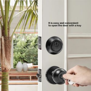 Cielsa Dawn Exterior Door Knobs Exterior Door Lock Set with Deadbolt, Single Cylinder Deadbolt Door Locks with The Same Keys,Round Ball,Matte Black(2Pack)