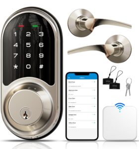 veise wifi smart lock with 2 handles, keyless entry door lock deadbolt with handle set, smart locks for front door with app control, electronic digital lock, auto lock, easy installation, satin nickel