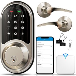 Veise Wifi Smart Lock with 2 Handles, Keyless Entry Door Lock Deadbolt with Handle Set, Smart Locks for Front Door with App Control, Electronic Digital Lock, Auto Lock, Easy Installation, Satin Nickel