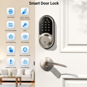 Veise Wifi Smart Lock with 2 Handles, Keyless Entry Door Lock Deadbolt with Handle Set, Smart Locks for Front Door with App Control, Electronic Digital Lock, Auto Lock, Easy Installation, Satin Nickel