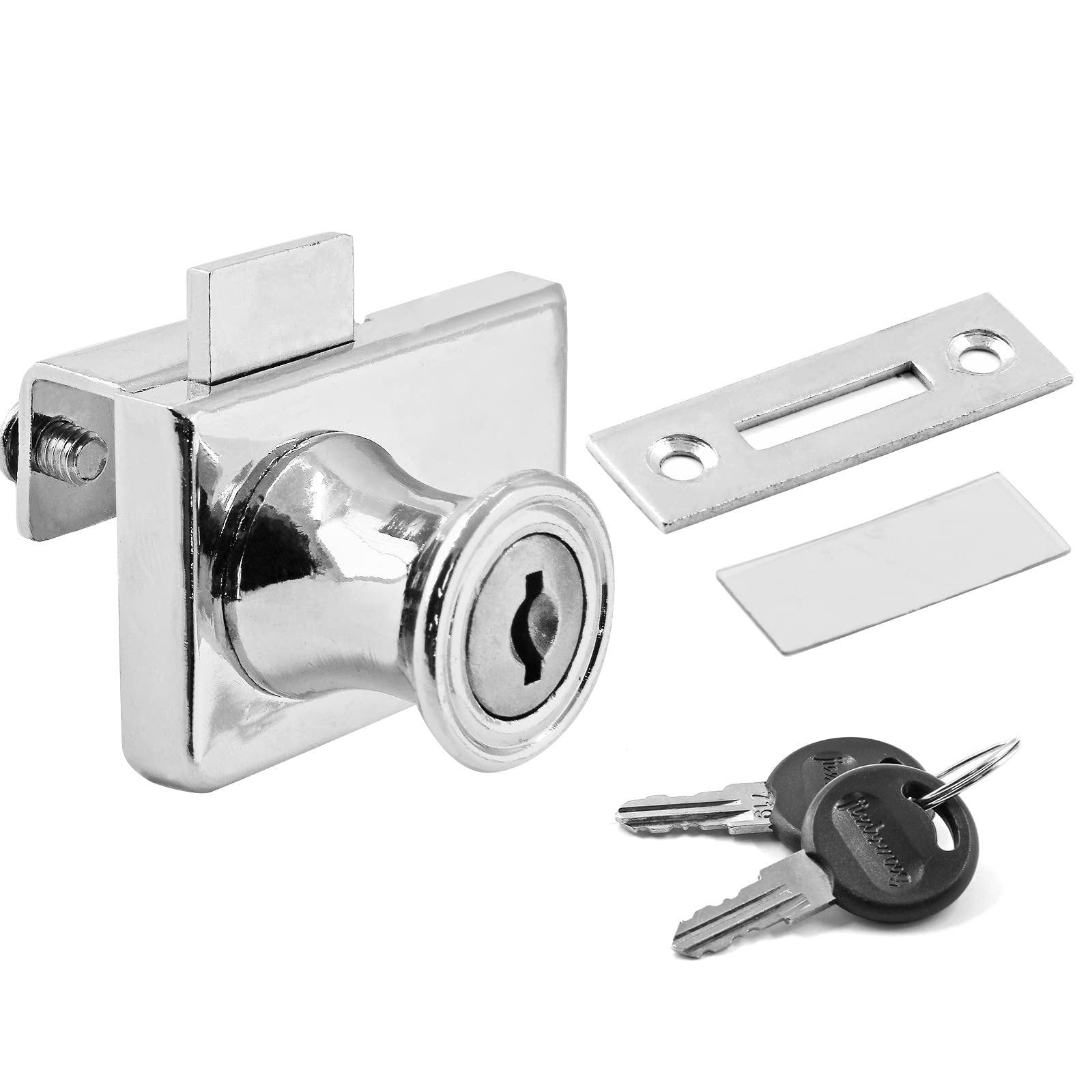 LDEXIN Double Door Display Cabinet Lock with Keys, Zinc Alloy Glass Door Lock No Drill, Cabinet Safety Lock for 5-9mm Thickness Glass