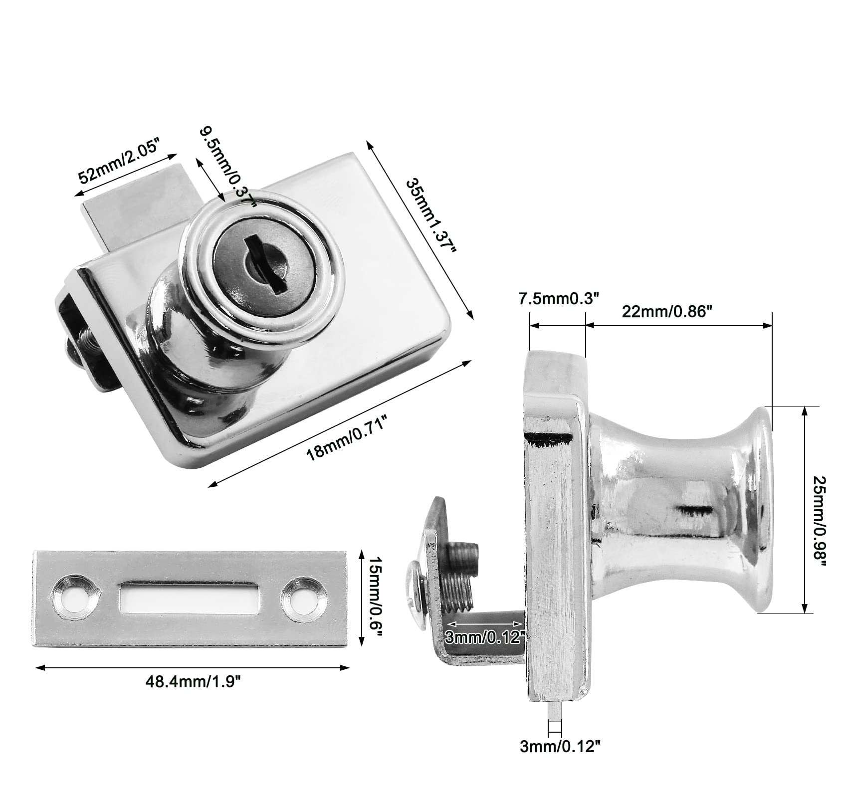 LDEXIN Double Door Display Cabinet Lock with Keys, Zinc Alloy Glass Door Lock No Drill, Cabinet Safety Lock for 5-9mm Thickness Glass