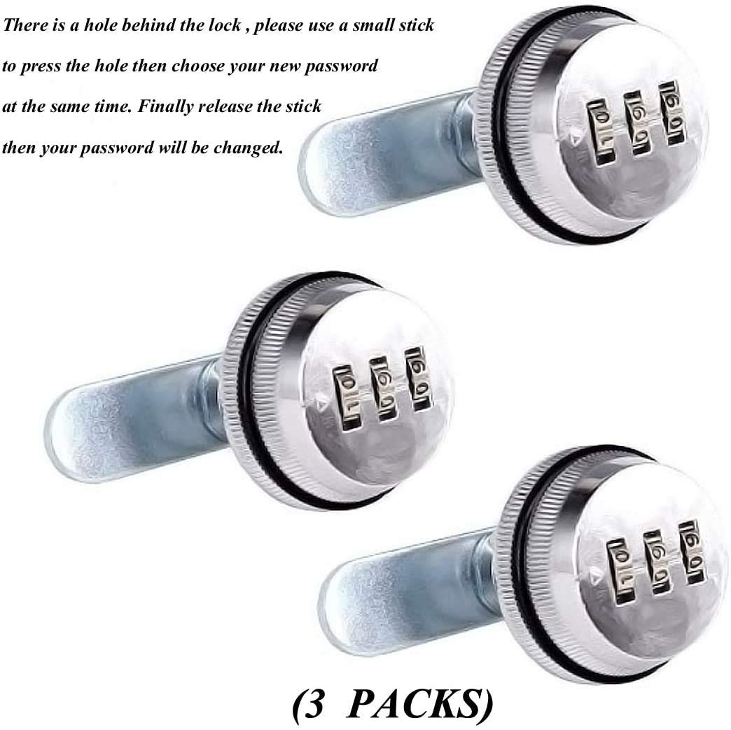 Spotact 3 Pcs Combination Cam Lock Security Locks Bright Chrome Zinc Alloy Password Coded Lock for Box Cabinet (9/8")