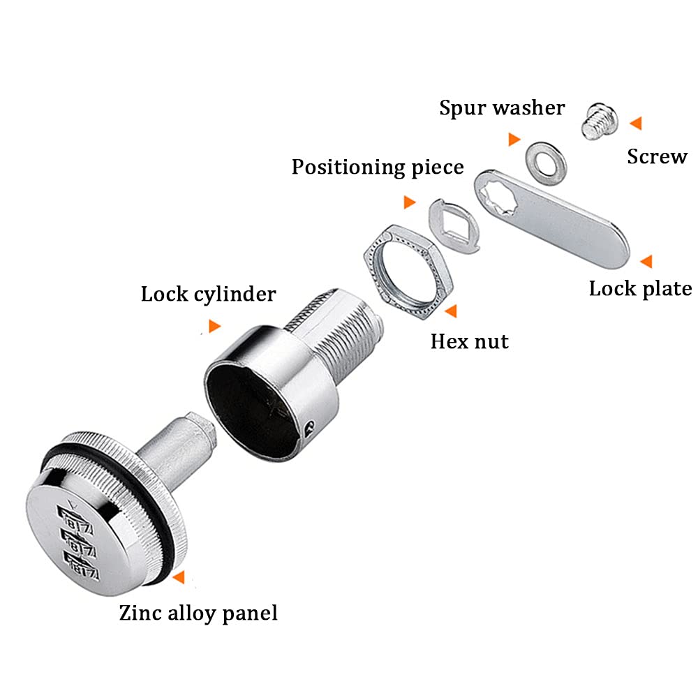 Spotact 3 Pcs Combination Cam Lock Security Locks Bright Chrome Zinc Alloy Password Coded Lock for Box Cabinet (9/8")