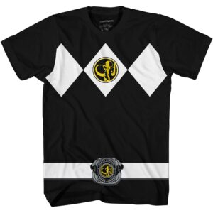 power rangers mighty morphin black boys youth armor costume t-shirt (md, black)