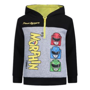 power rangers boys’ half zip up hoodie for little kids - black