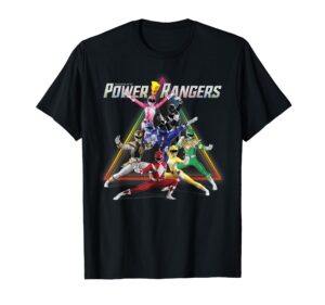 power rangers rainbow pyramid retro action portrait t-shirt