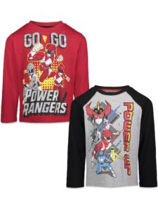 power rangers big boys 2 pack long sleeve graphic t-shirt red grey 7-8