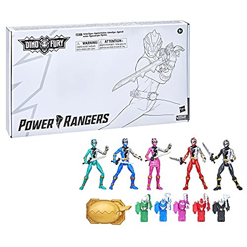 Power Rangers Dino Fury 5 Team Multipack 6-Inch Action Figure Toys with Keys and Chromafury Saber Weapon Accessories (Amazon Exclusive)