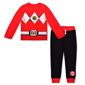 hasbro power rangers 2 piece long sleeve shirt and jogger set for big kids – blue/red/black