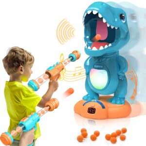 eaglestone moveable dinosaur shooting toys for boys, kids target shooting games w/ 2 air pump gun lcd score record& sound, 48 foam balls electronic target practice gift toys for toddlers 5 6 7 8 9