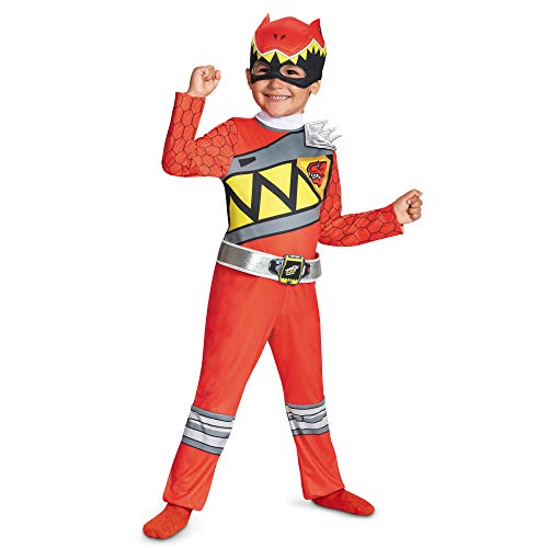 Red Power Rangers Costume for Toddlers. Official Licensed Red Ranger Dino Charge Classic Power Ranger Suit with Mask for Boys & Girls, Large (4-6)