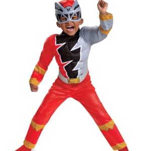 Red Ranger Toddler Size Muscle Costume, Official Power Rangers Dino Fury Outfit with Mask, Toddler Size Medium (3T-4T)