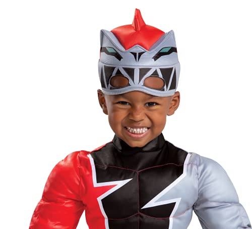 Red Ranger Toddler Size Muscle Costume, Official Power Rangers Dino Fury Outfit with Mask, Toddler Size Medium (3T-4T)