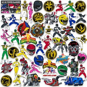 mighty morphin' power rangers 50ct vinyl large deluxe stickers variety pack - laptop, water bottle, scrapbooking, tablet, skateboard, indoor/outdoor - set of 50